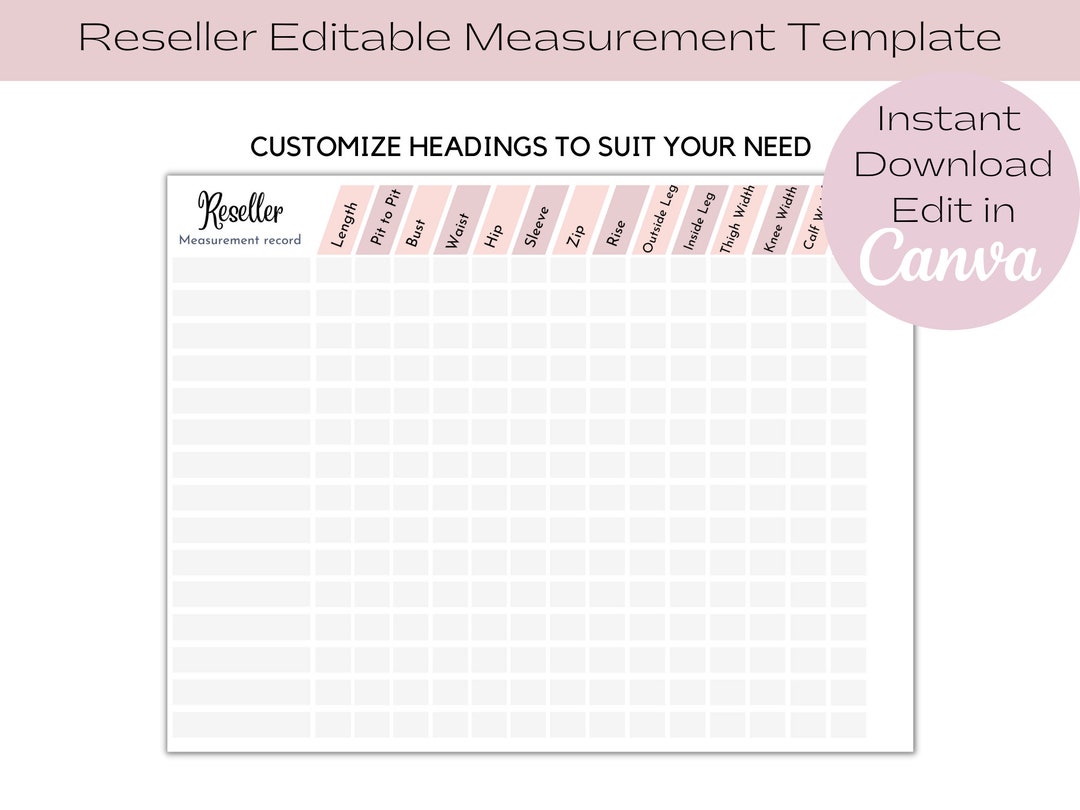 Reseller Editable Measurement Template | Record of Measurements ...