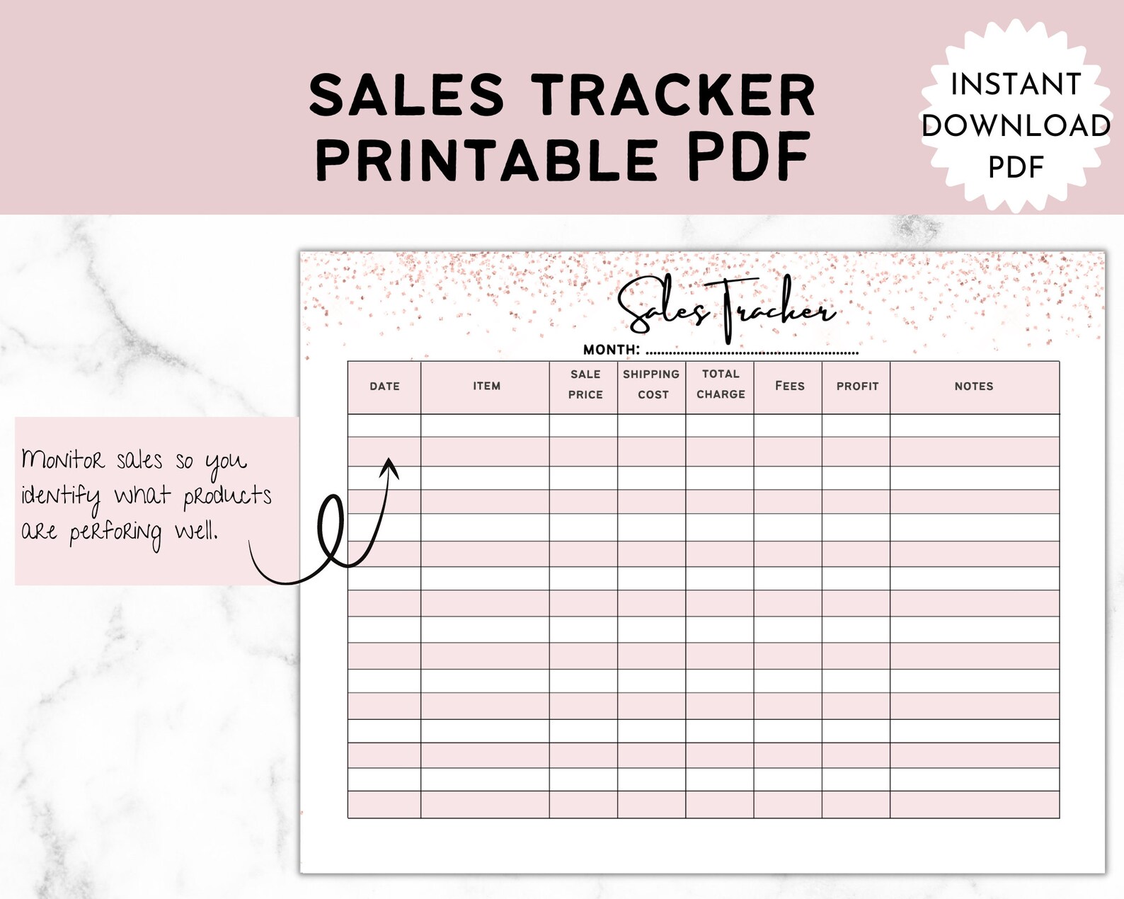 Sales Tracker Printable Template, Sales Log, - Sale Profits Tracker ...
