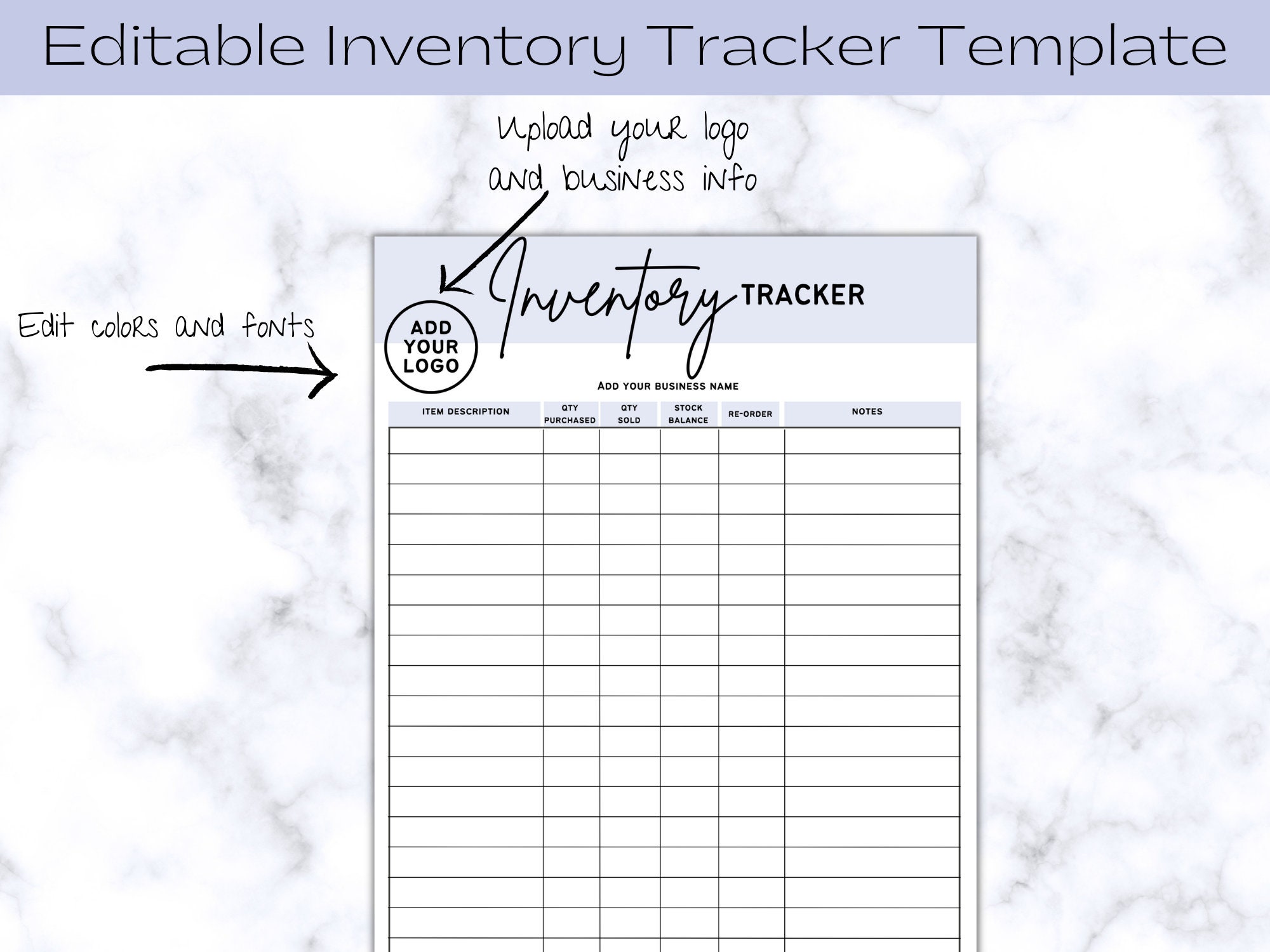 Editable Inventory Tracker, Printable Business Inventory Record ...