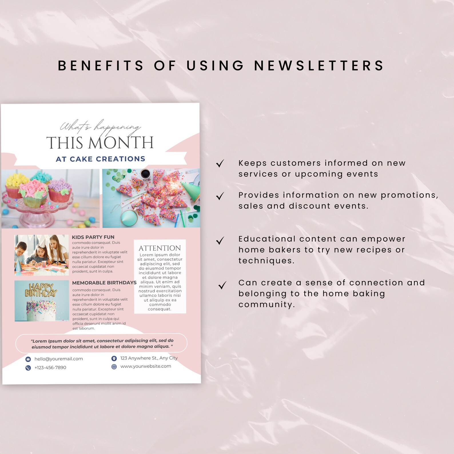 Cake Business Service Newsletter Pack, Bakery Newsletter Template ...