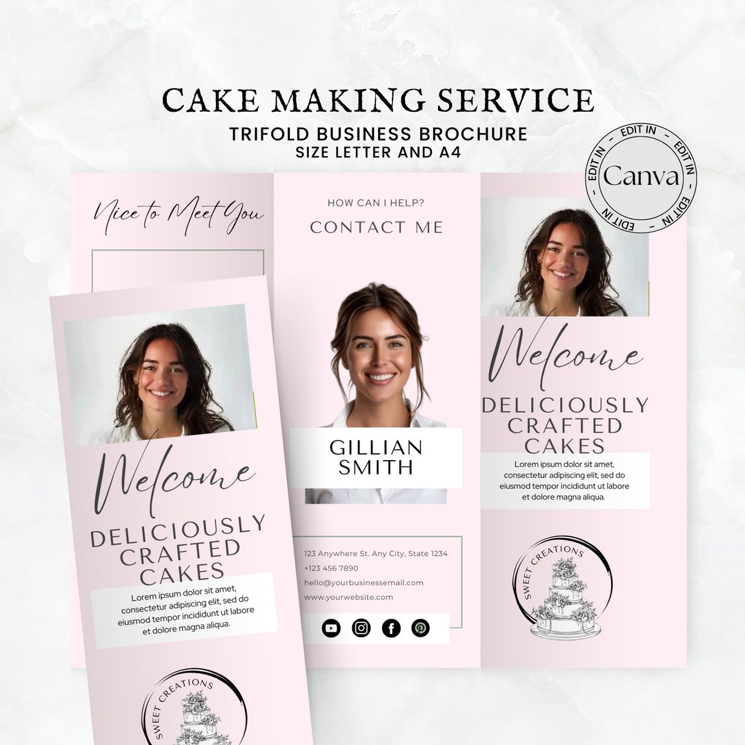 Bakery Business Trifold Leaflet, Editable Cake Making Business Flyer ...