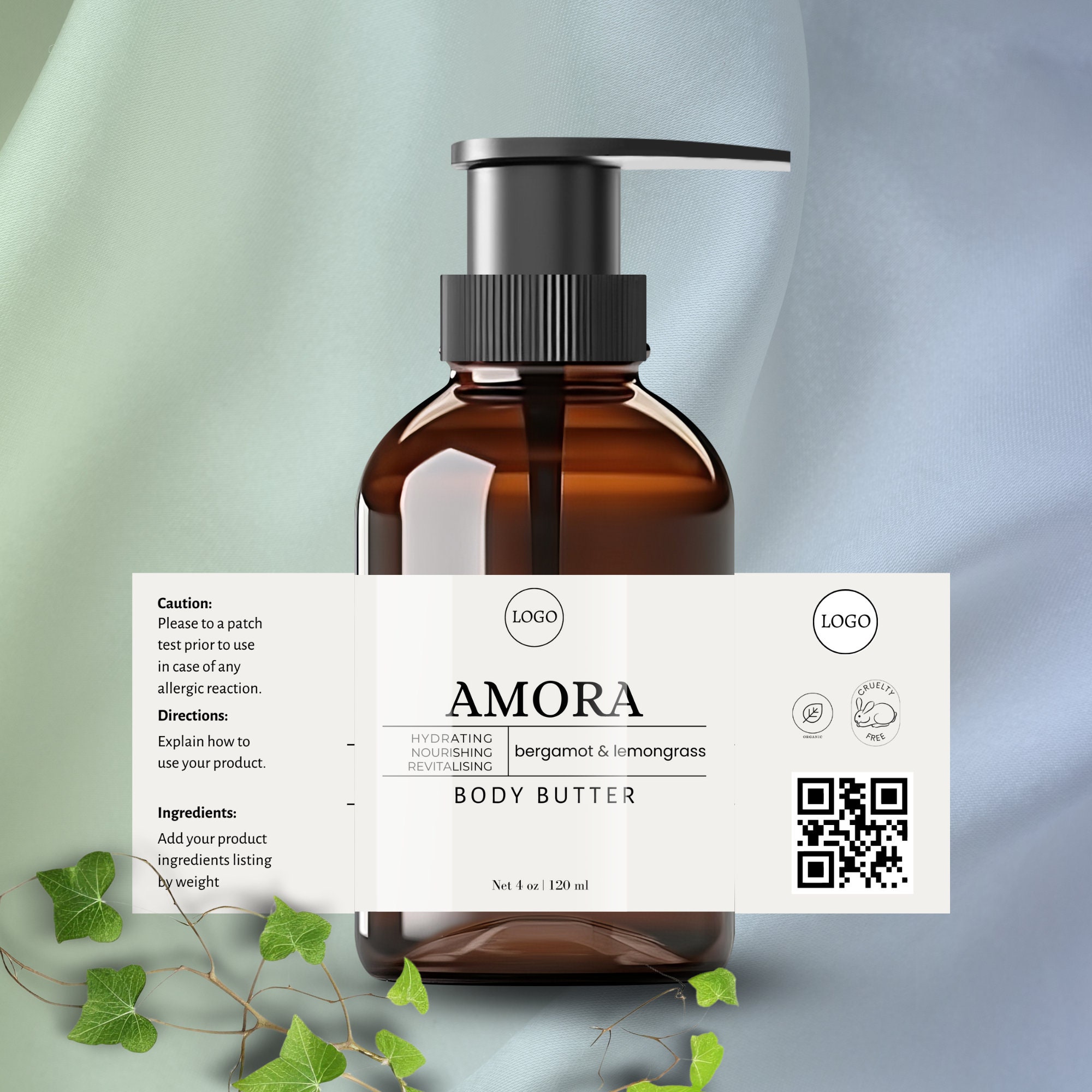 Neutral Cosmetic Bottle Label Templates, Body Care Labels for Beauty ...