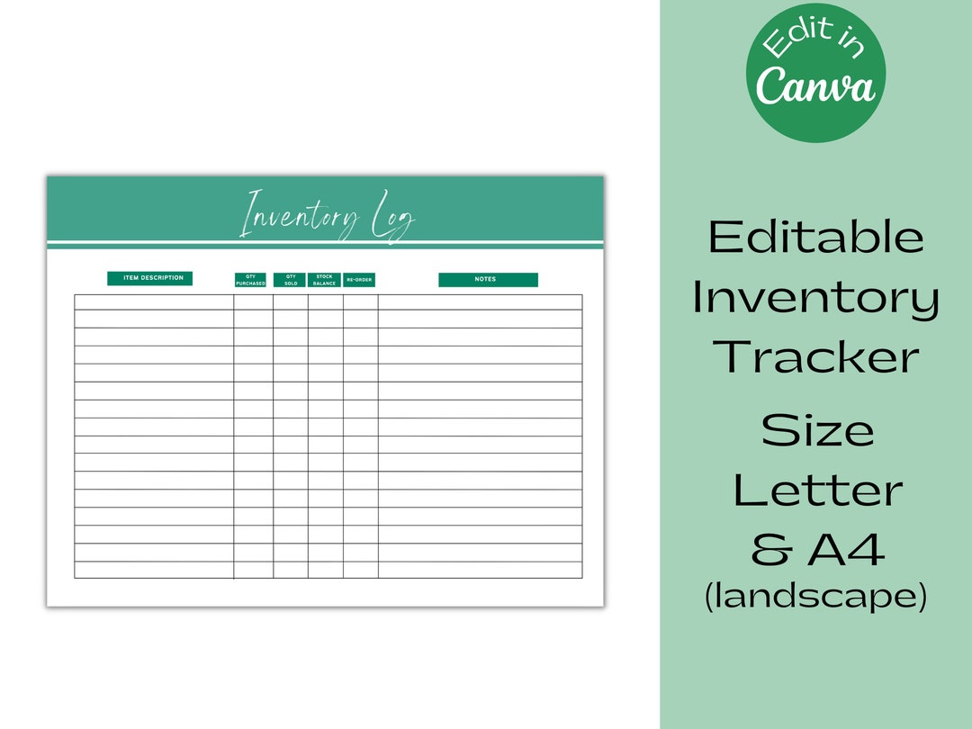 Editable Inventory Tracker, Printable Business Inventory Record ...