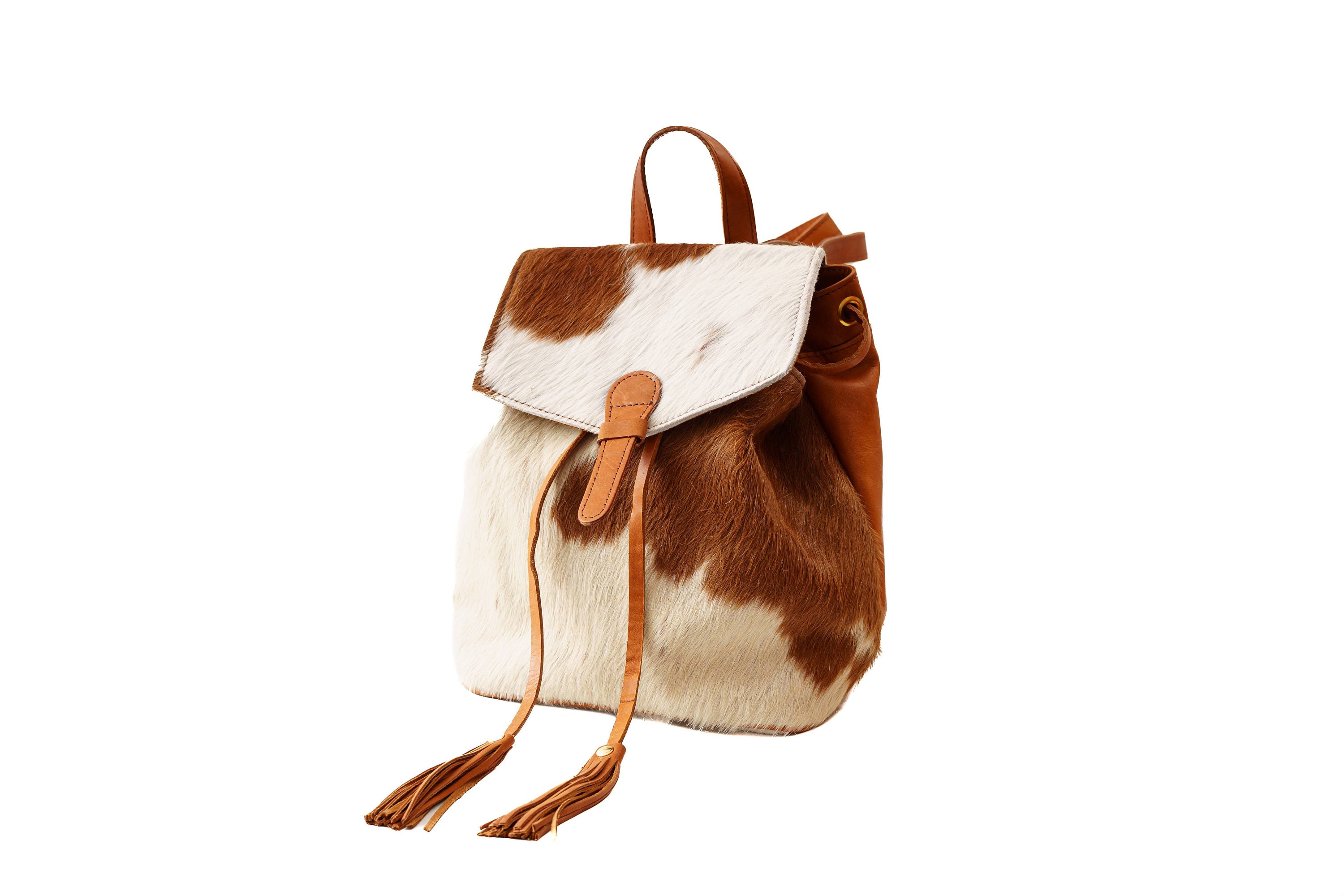 Cowhide Backpack. Hair on Leather Backpack Bag With Tassels. - Etsy