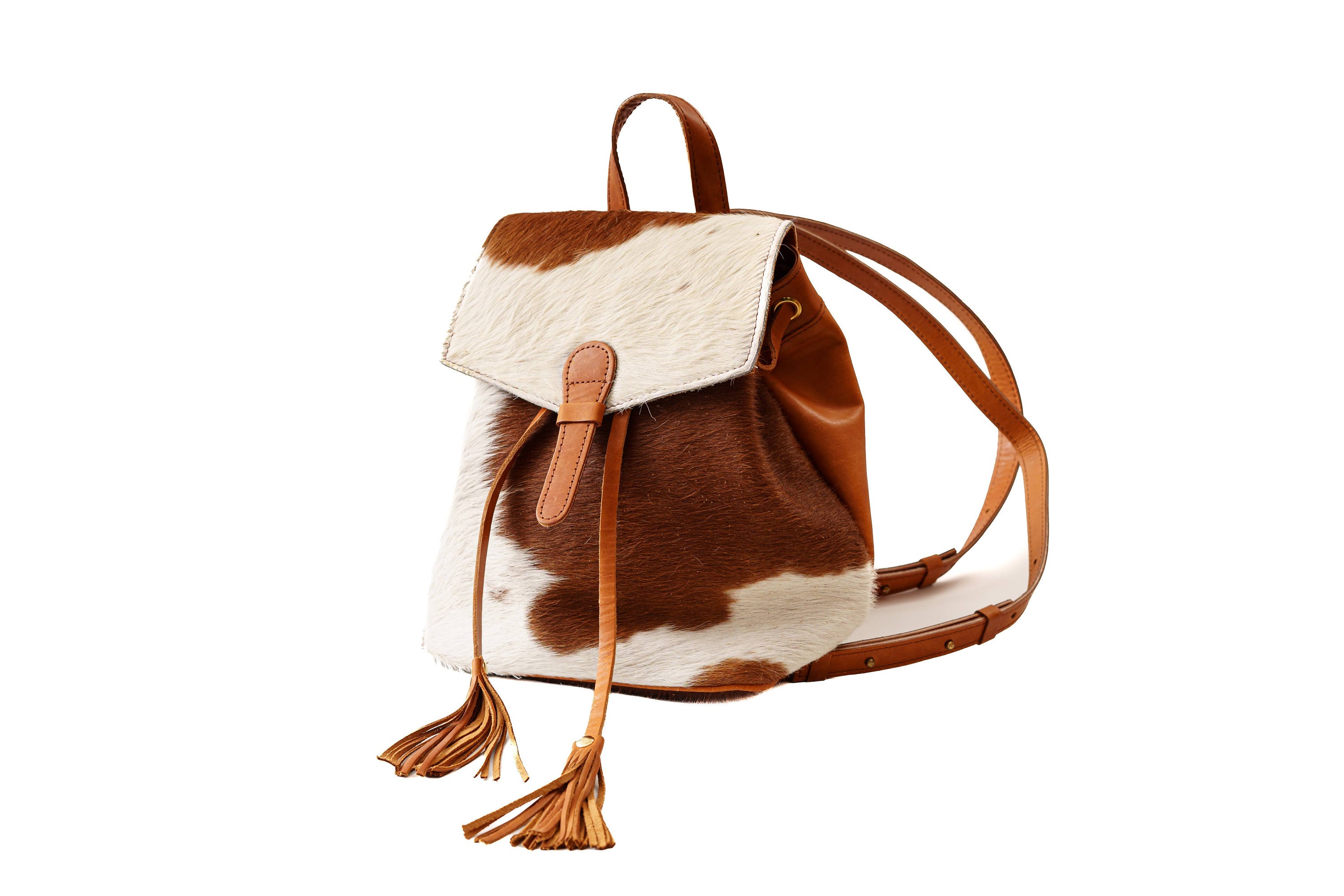 Cowhide Backpack. Hair on Leather Backpack Bag With Tassels. - Etsy