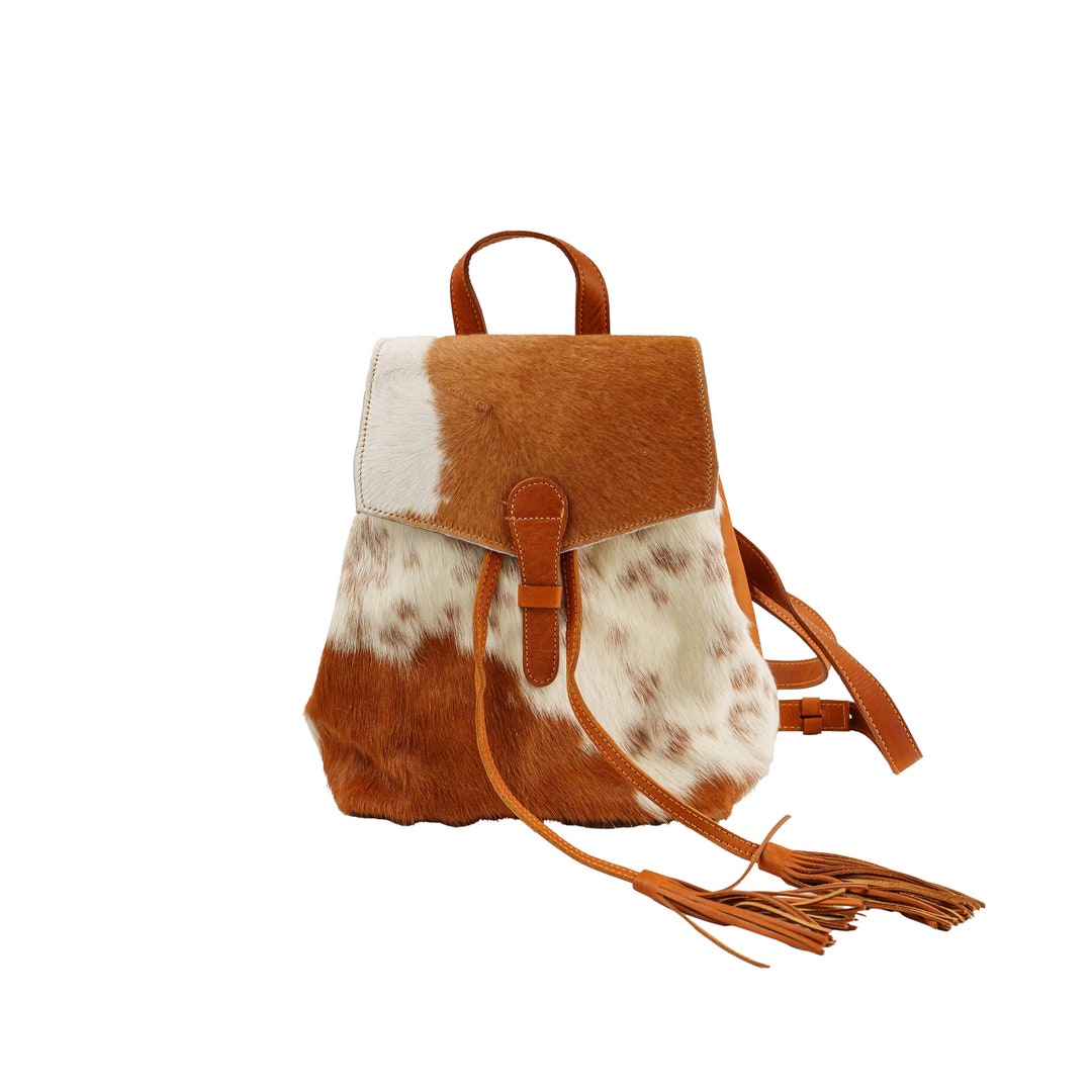 Cowhide Backpack. Hair on Leather Backpack Bag With Tassels. Genuine ...