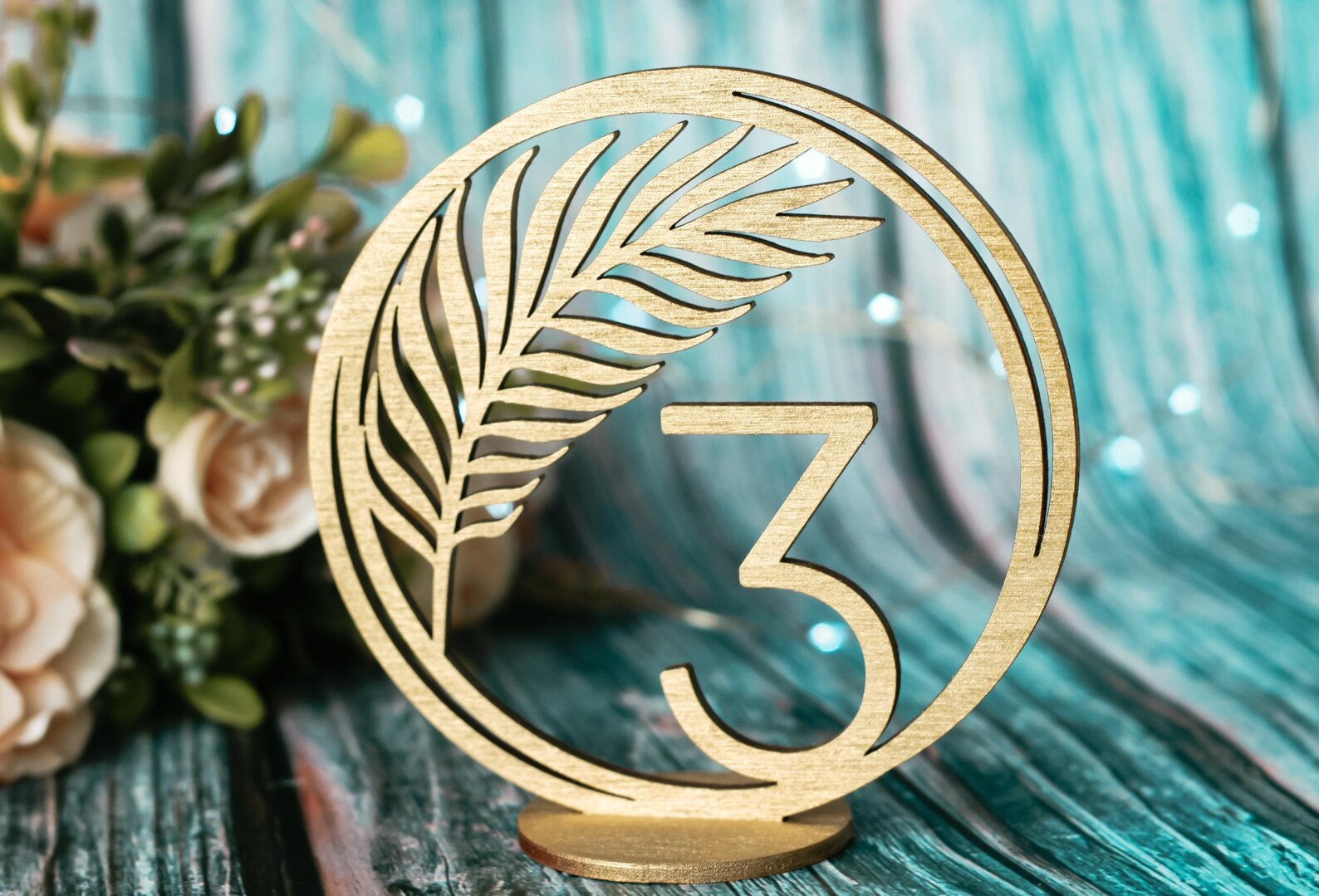 Tropical Table Numbers - Gold Wooden Table Number Signs - Tropical ...