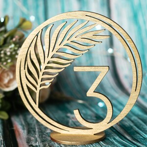 Tropical Table Numbers - Gold Wooden Table Number Signs - Tropical ...