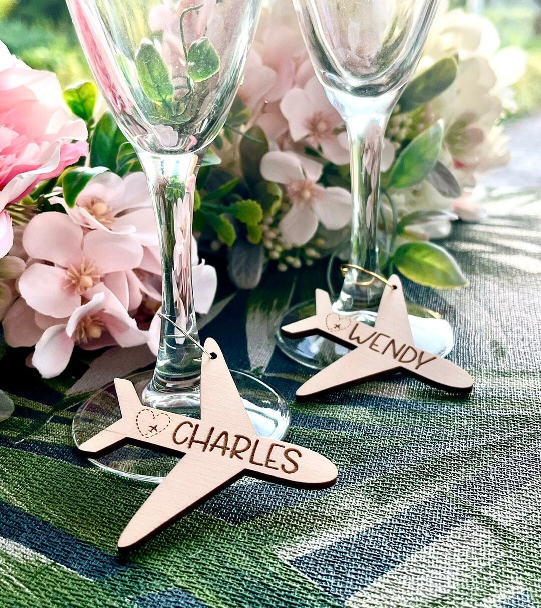 Airplane Wine Charms - Personalized Plane Drink Tags - Airplane Place ...