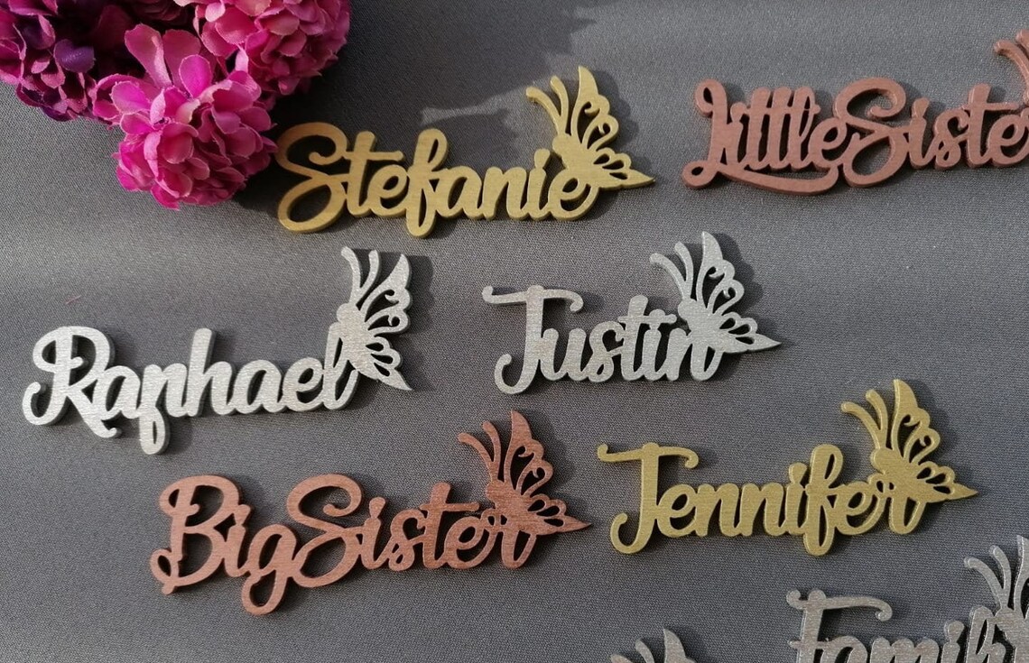 Personalized Wood Butterfly on Name Name Card Wedding | Etsy