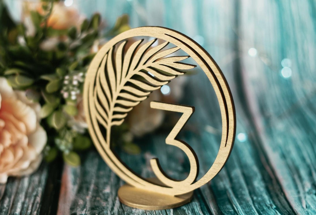 Tropical Table Numbers - Gold Wooden Table Number Signs - Tropical ...