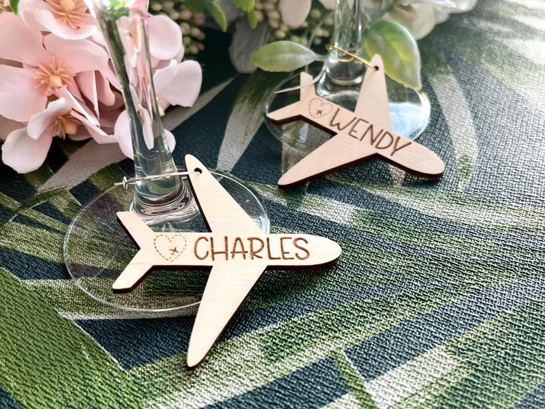 Airplane Wine Charms - Personalized Plane Drink Tags - Airplane Place ...