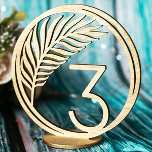 Tropical Table Numbers - Gold Wooden Table Number Signs - Tropical ...