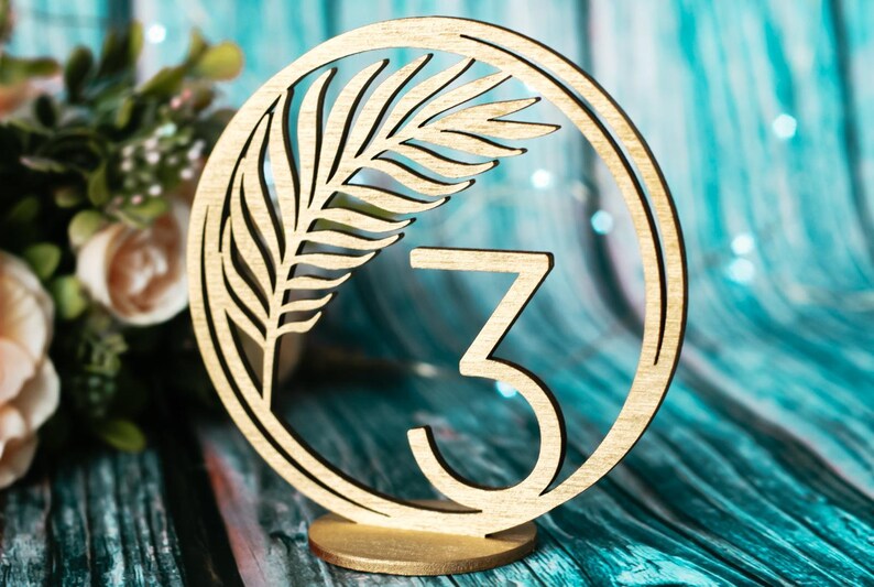 Tropical Table Numbers - Gold Wooden Table Number Signs - Tropical ...