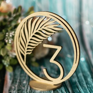 Tropical Table Numbers - Gold Wooden Table Number Signs - Tropical ...