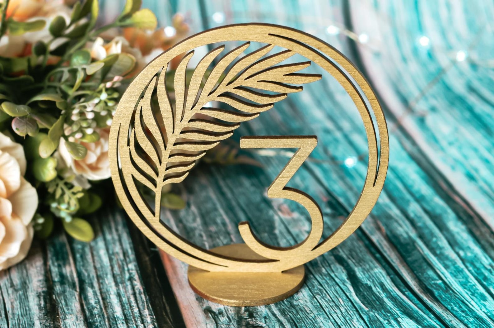 Tropical Table Numbers - Gold Wooden Table Number Signs - Tropical ...