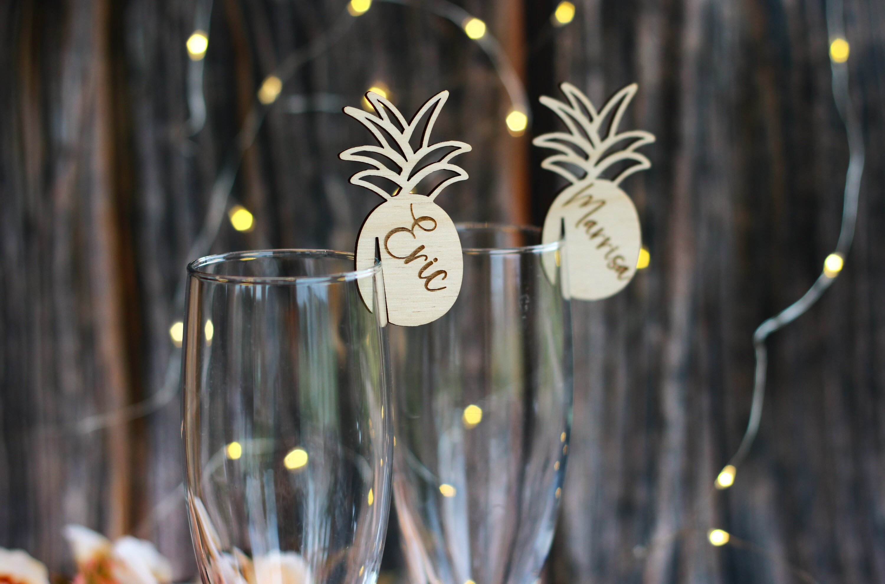 Personalized Pineapple Drink Tags - Custom Wooden Glass Tags - Tropical ...