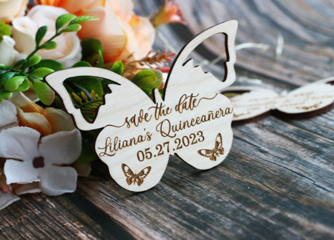 Butterfly Save the Date Magnets - Wood Personalized Wedding Invitations ...
