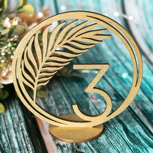 Tropical Table Numbers - Gold Wooden Table Number Signs - Tropical ...