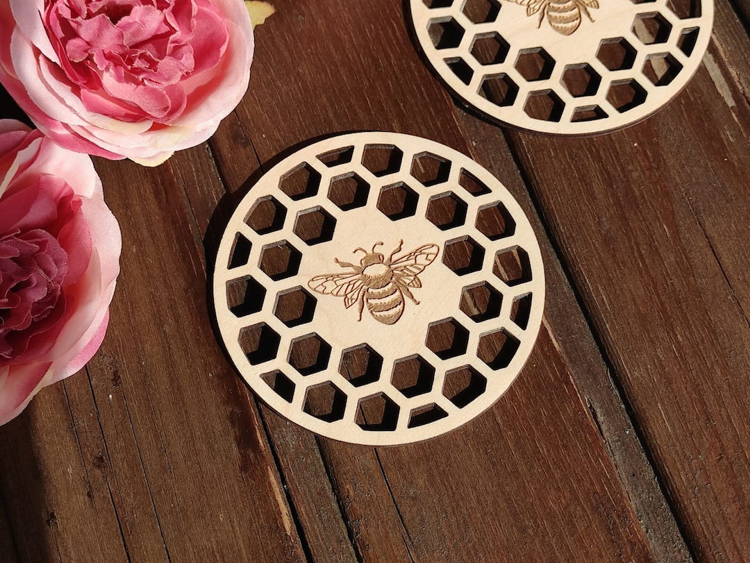 Bee Coasters - Set of Wood Bee Coasters - Round Honeycomb Coaster ...