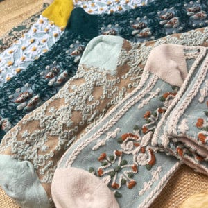 Bohemian Floral Socks | 5 Colors | Teal Blue Green Beige Mustard ...