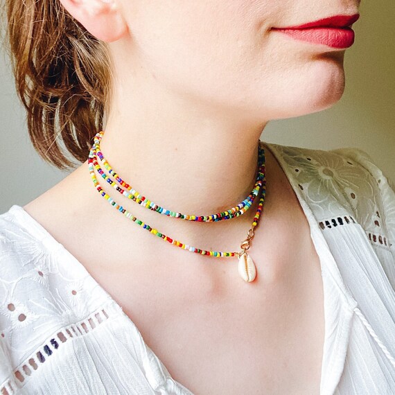 Cornelia Cowrie Shell Rainbow Beaded Choker Beachwear | Etsy