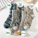 Bohemian Floral Socks 5 Colors Teal Blue Green Beige Mustard Delicate ...