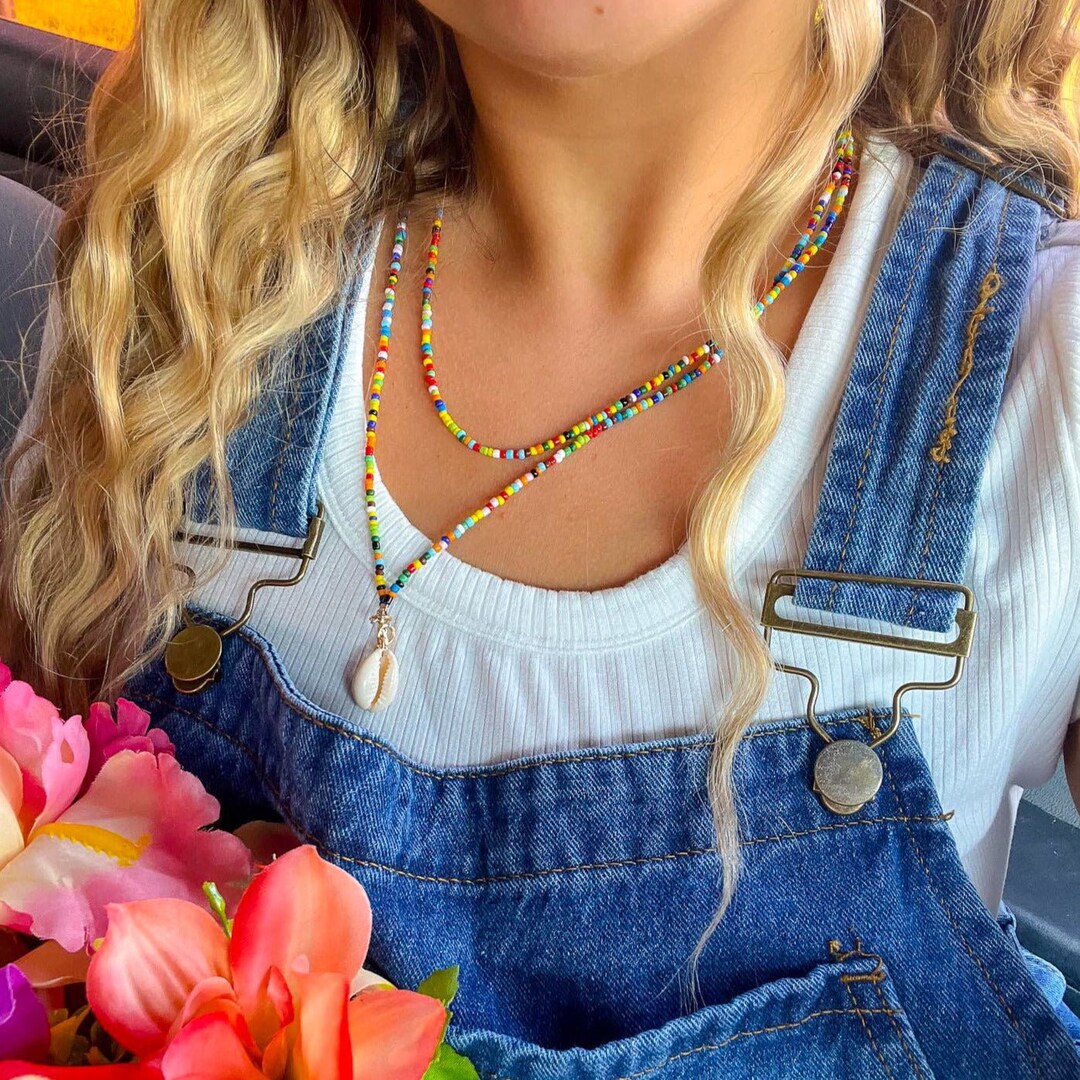 Cornelia Cowrie Shell Rainbow Beaded Choker Beachwear 4 Way Wear ...