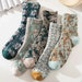 Bohemian Floral Socks 5 Colors Teal Blue Green Beige Mustard Delicate ...