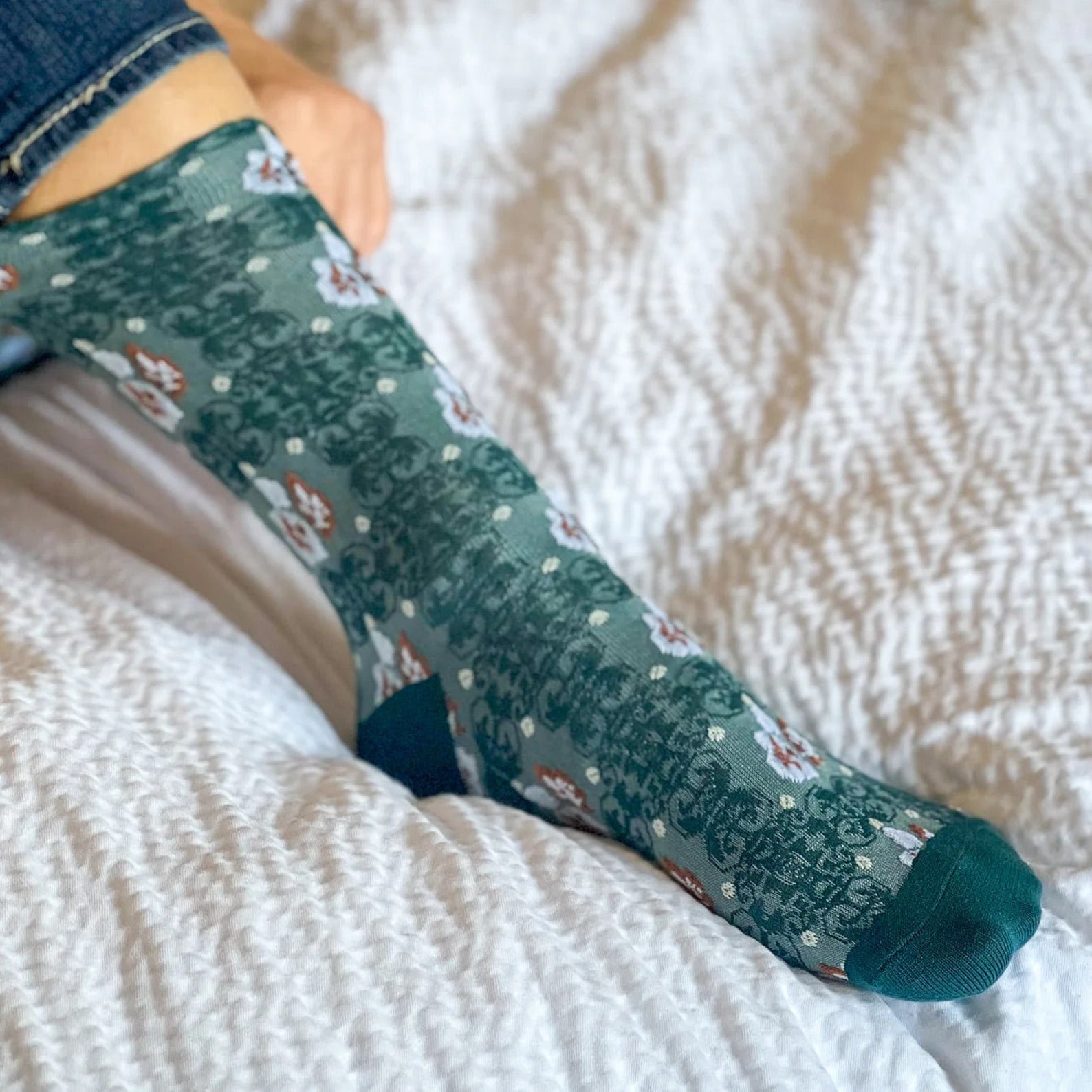 Bohemian Floral Socks | 5 Colors | Teal Blue Green Beige Mustard ...