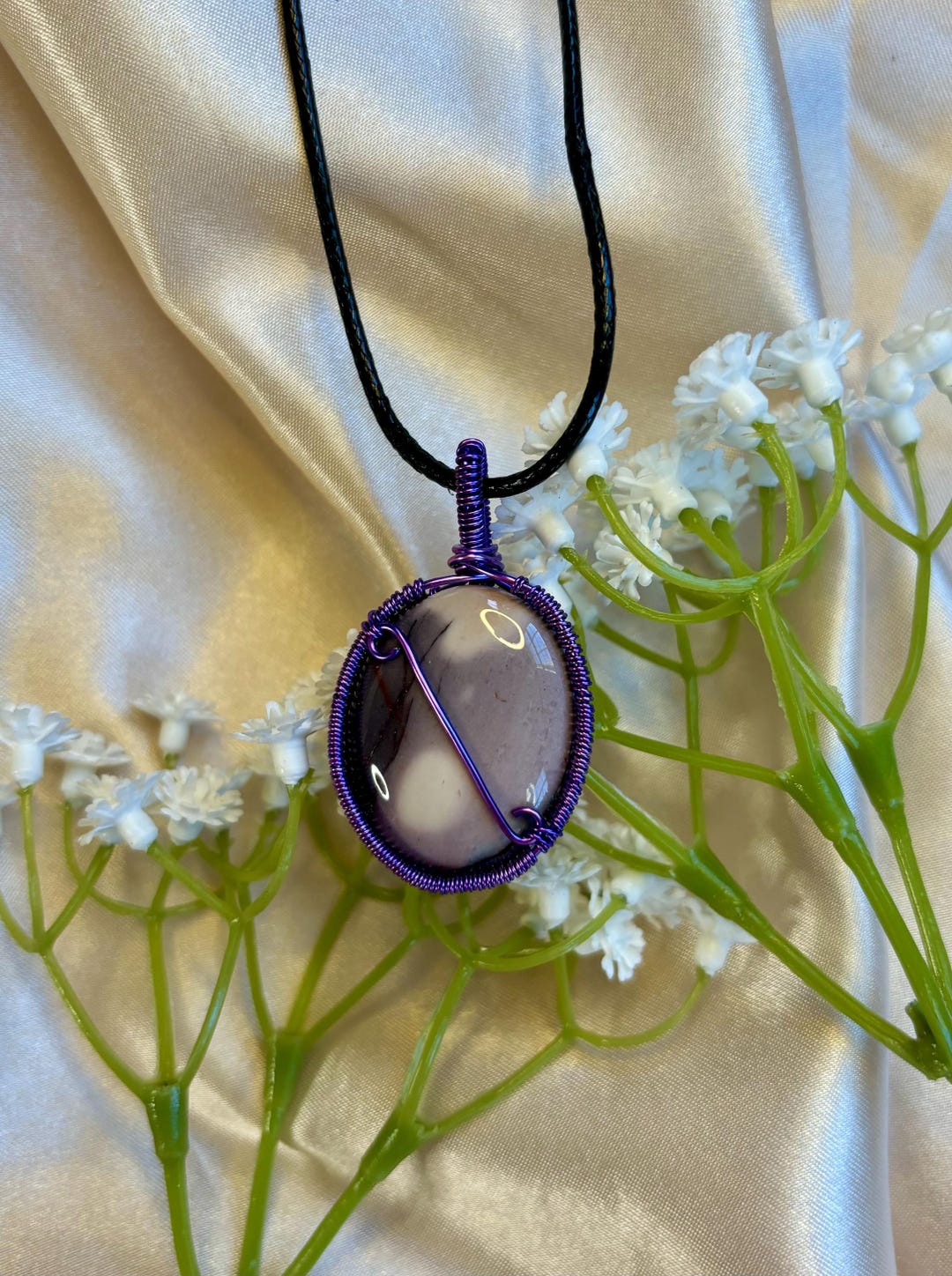 Purple Mookaite Wire Wrap Pendant/necklace in Silver Plated Copper Wire ...