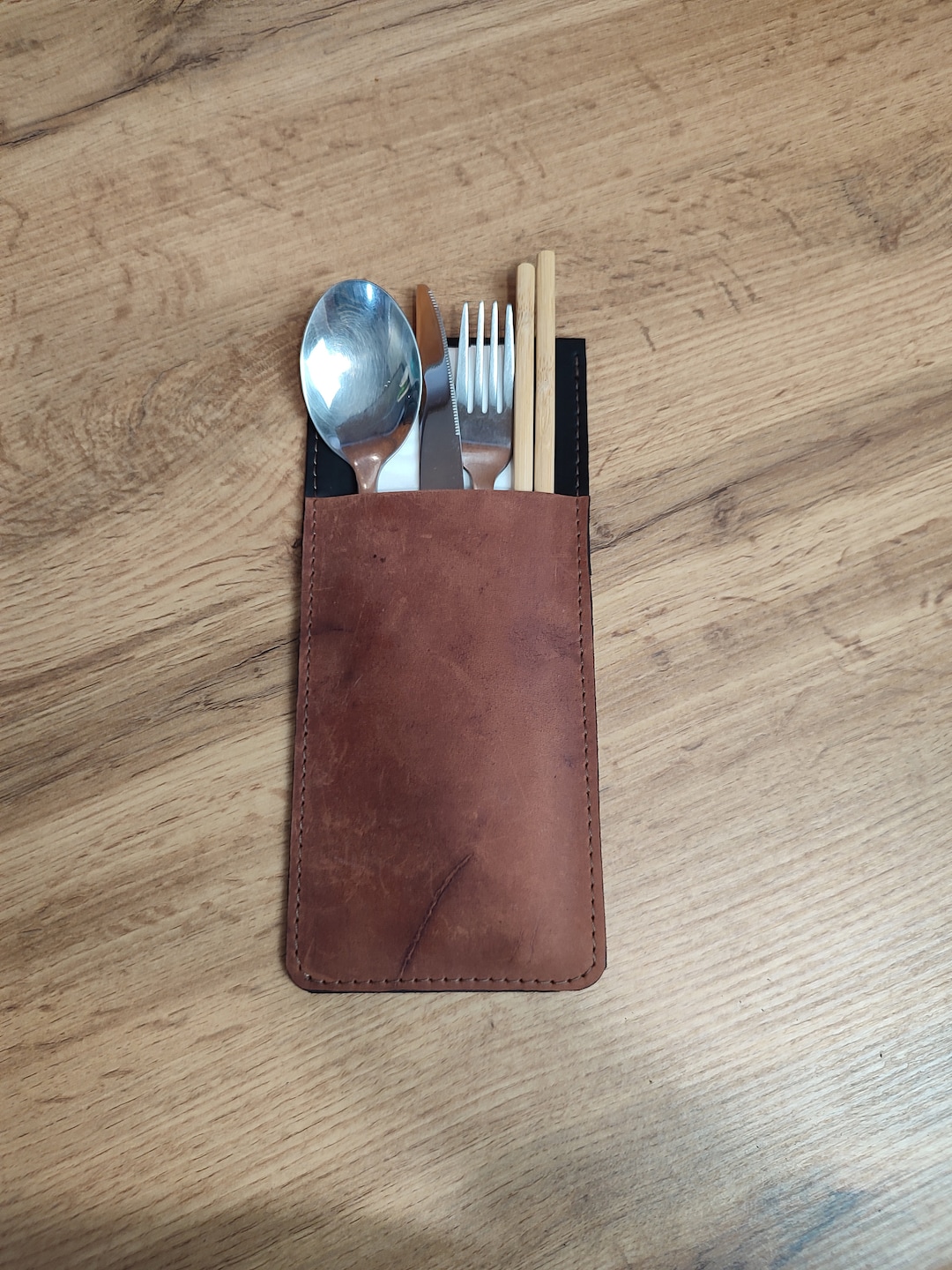 Leather Cutlery Pouch,leather Cutlery Holder,personalized Cutlery ...