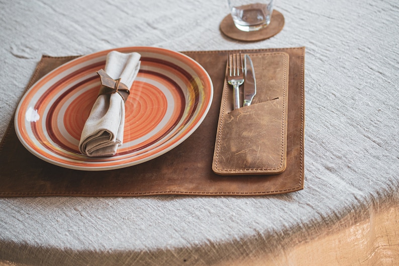 Handcrafted Leather Placemats, Modern Minimal Dining Table Mats (30x40 ...