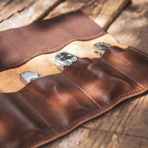 Leather Pocket Knife Roll, Pocket Knife Sheath, Pocket Knife Holder ...