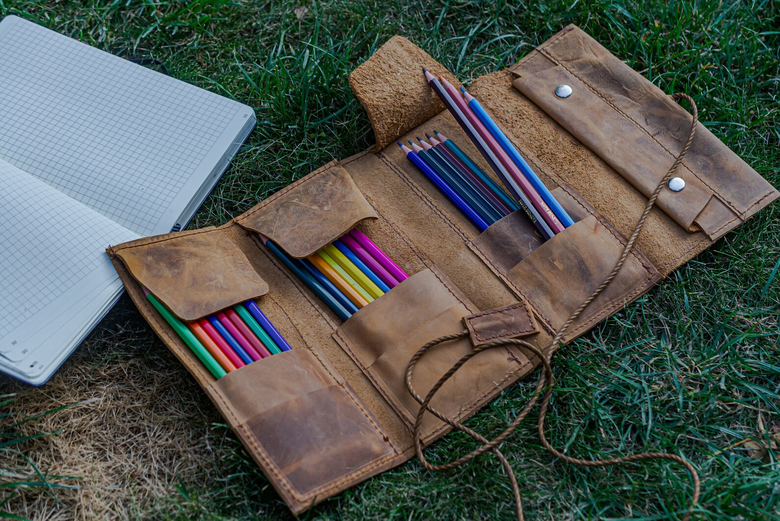 Personalized Leather Pencil Wrap Monogram Pencil Bag Color - Etsy