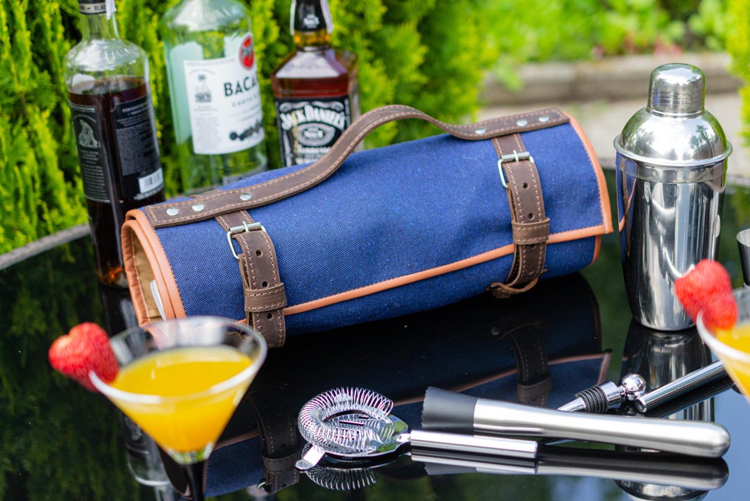 Professional Bartender Tool Roll Kit - Barware Set With Leather Case ...
