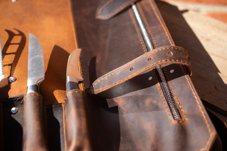 Custom Knife Caseknife Roll Bag With Pocketleather Knife | Etsy