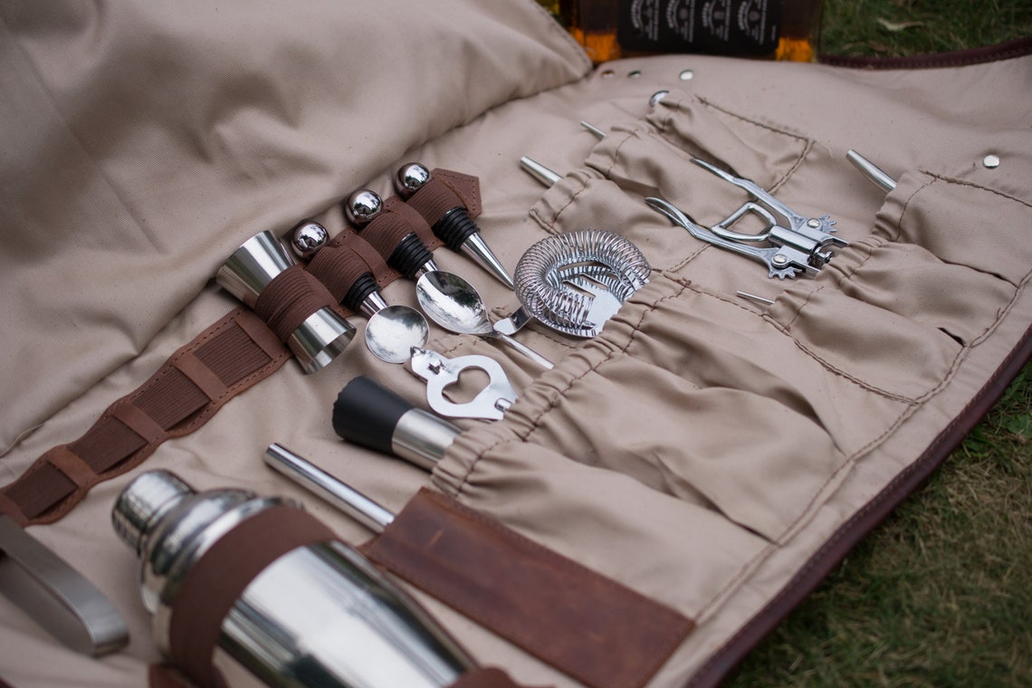 Portable Leather Bar Kit barman Bag Cocktail Tools Bag | Etsy