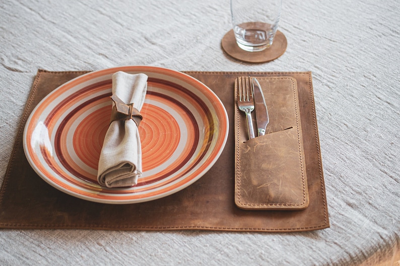 Handcrafted Leather Placemats, Modern Minimal Dining Table Mats (30x40 ...