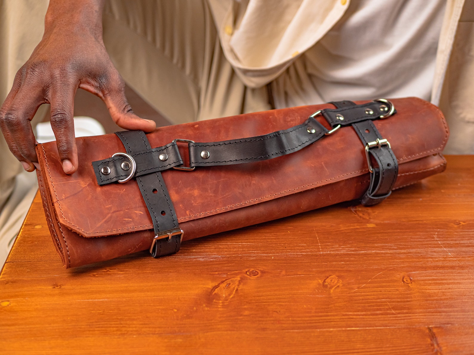Monogrammed Leather Chef Knife Roll Knife Storage Roll | Etsy