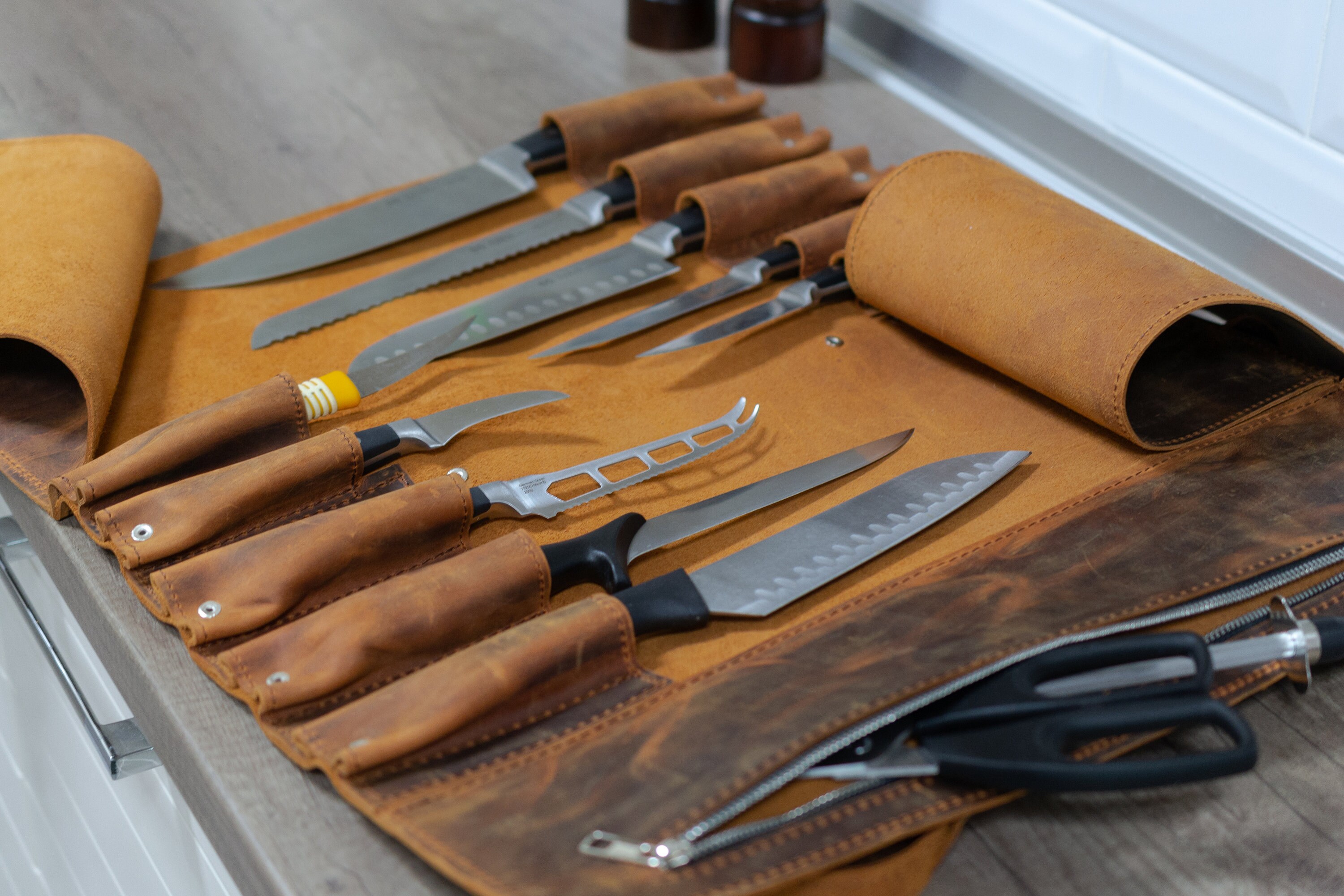 Leather Chef Knife Roll Case Knife Knife Bag Chefs Brown | Etsy