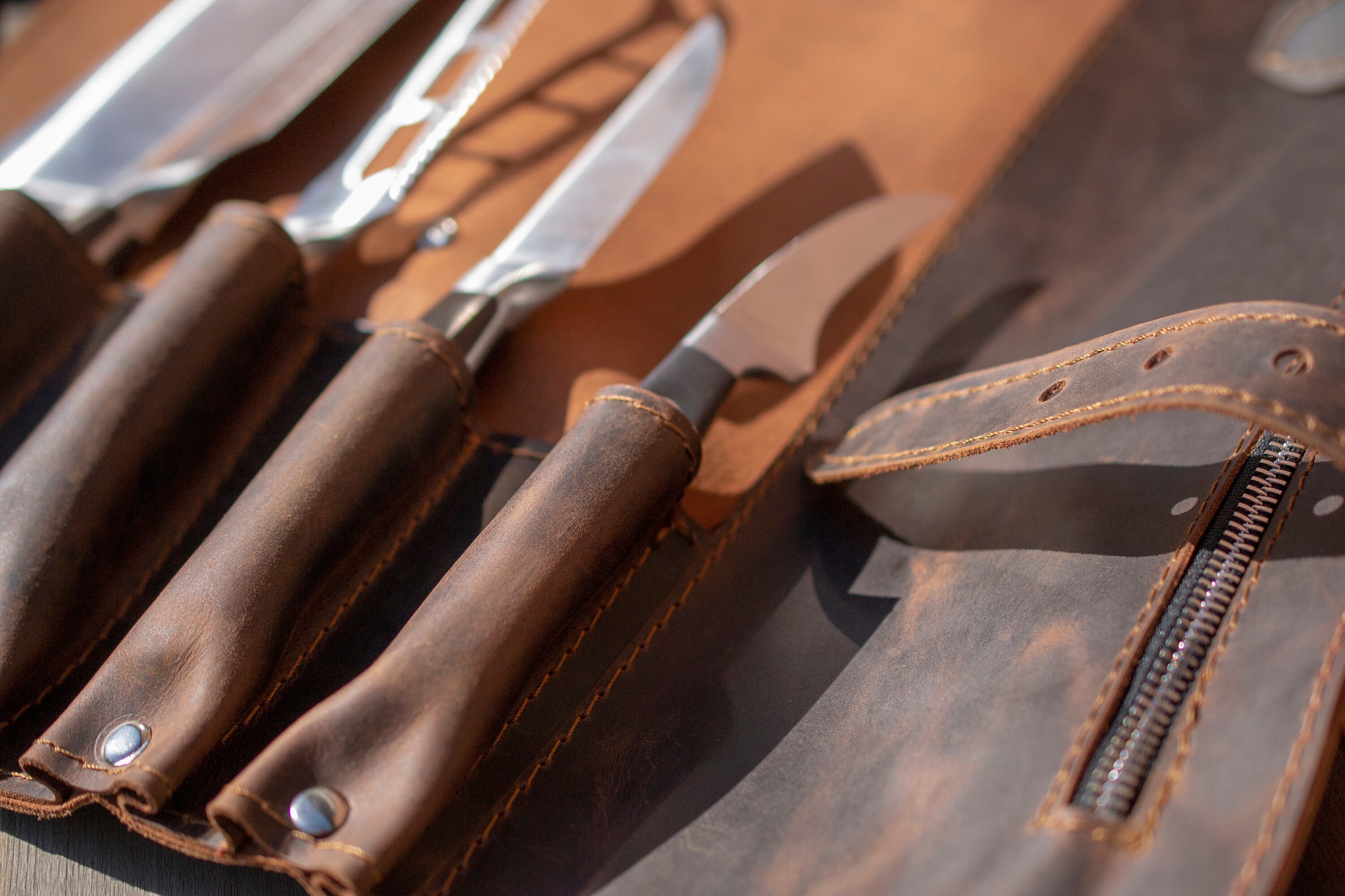 Custom Knife Caseknife Roll Bag With Pocketleather Knife | Etsy