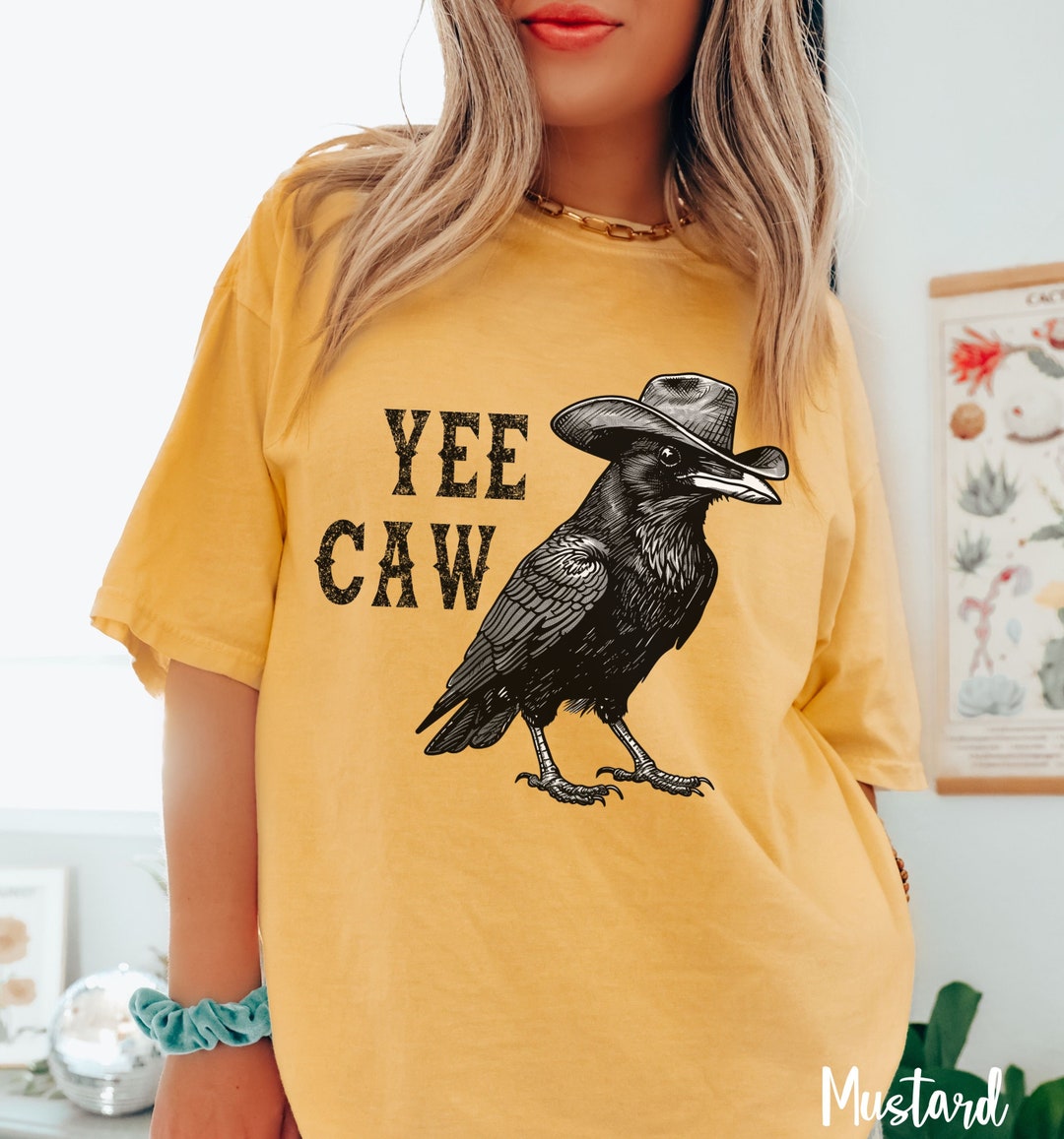 Funny Crow Cowboy Hat Tshirt, Yee Caw Shirt, Unhinged Tshirt, Crow ...