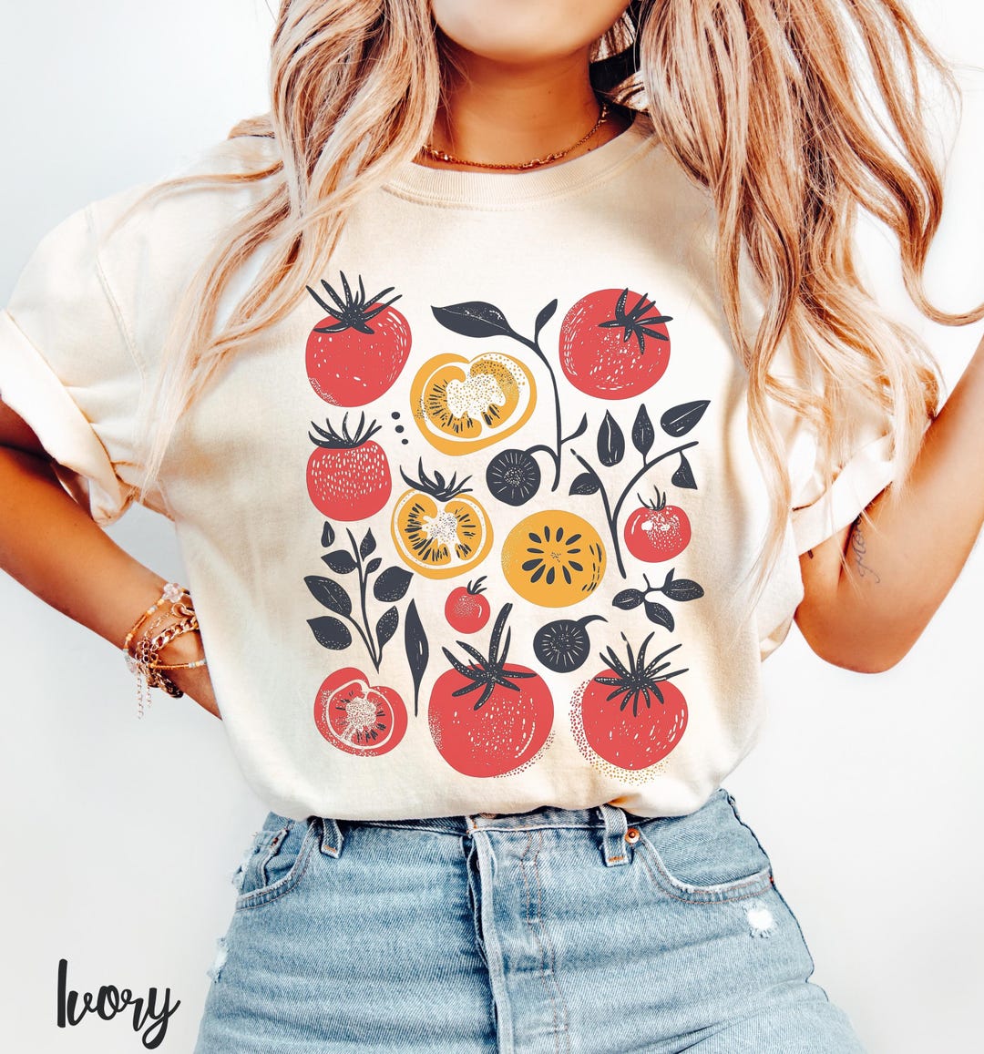 Tomato Garden Print T-shirt: Whimsical Cottagecore Vegan Tee - Etsy