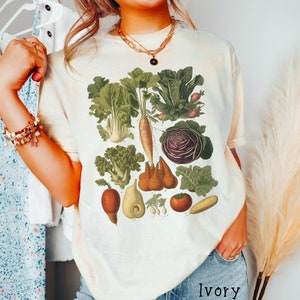 Cottagecore Vintage Vegetables Tee, Comfort Colors Vintage Botanical Garden Veggies, Gardening ...