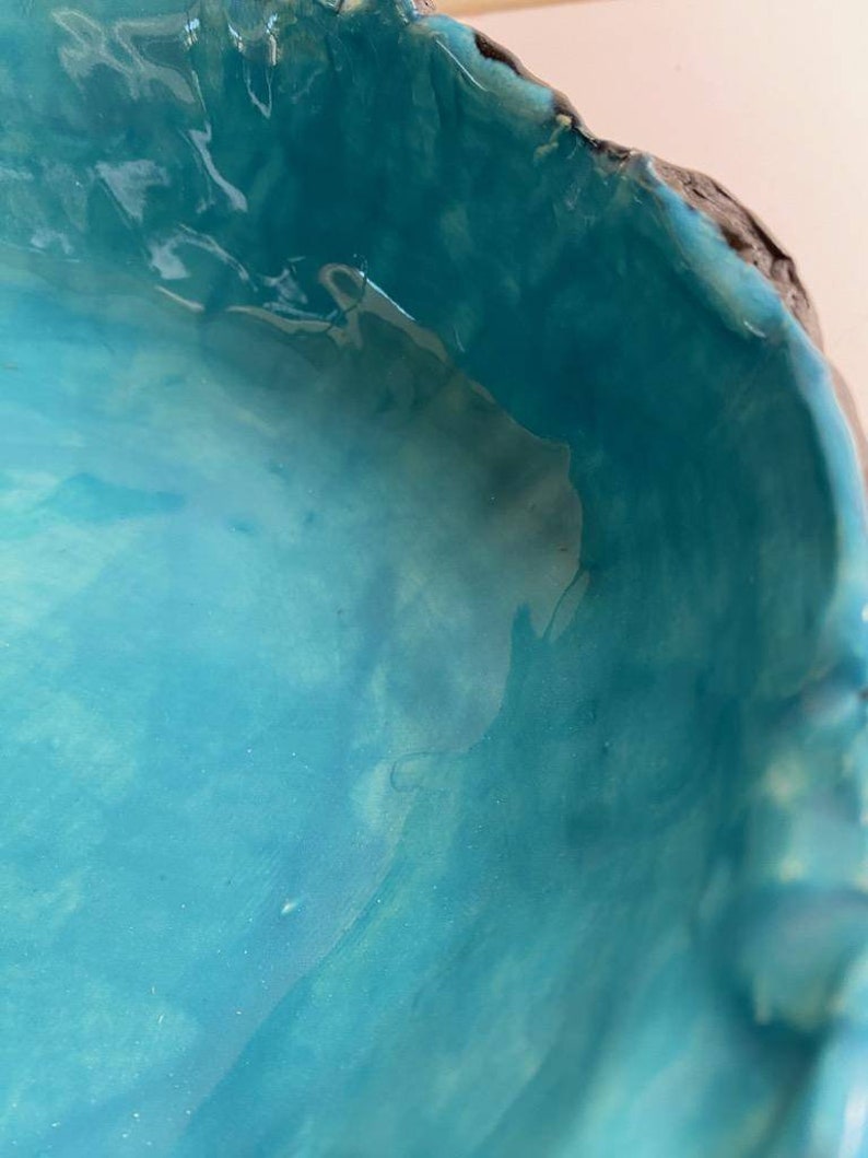 Whimsical Pottery Bowl Turquoise Pottery Bowl Hand Built - Etsy