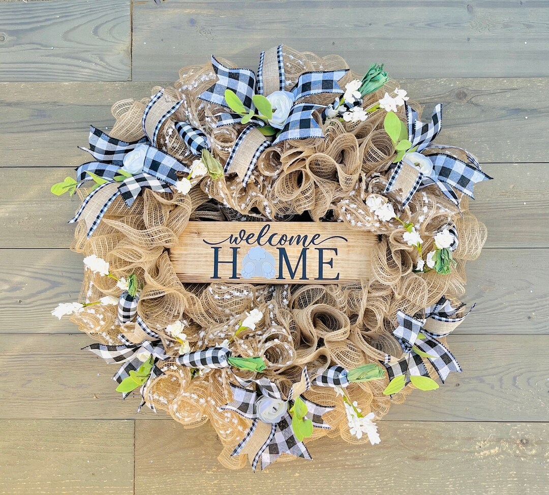 Farmhouse Spring Wreath, Spring Door Decor, Welcome Home Door Hanger ...