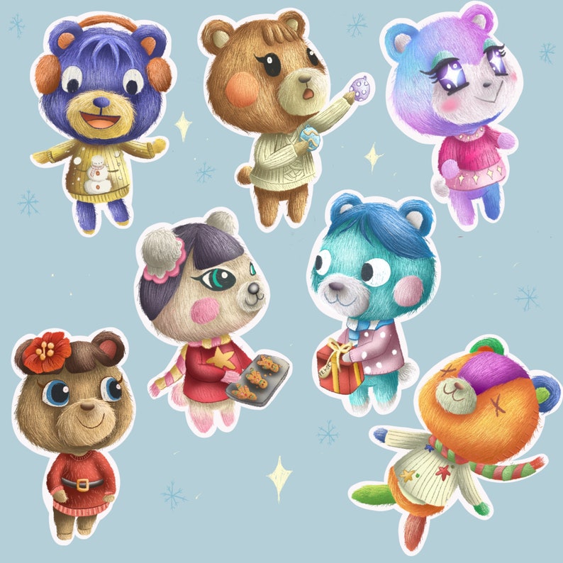 Animal Crossing Bear Cub Christmas Stickers | Etsy