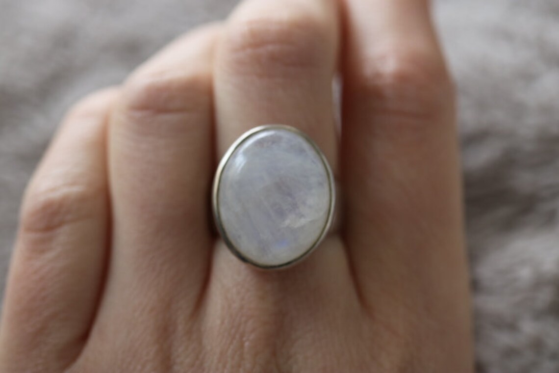 Rainbow Moonstone Adjustable Ring 92.5 Sterling Silver | Etsy