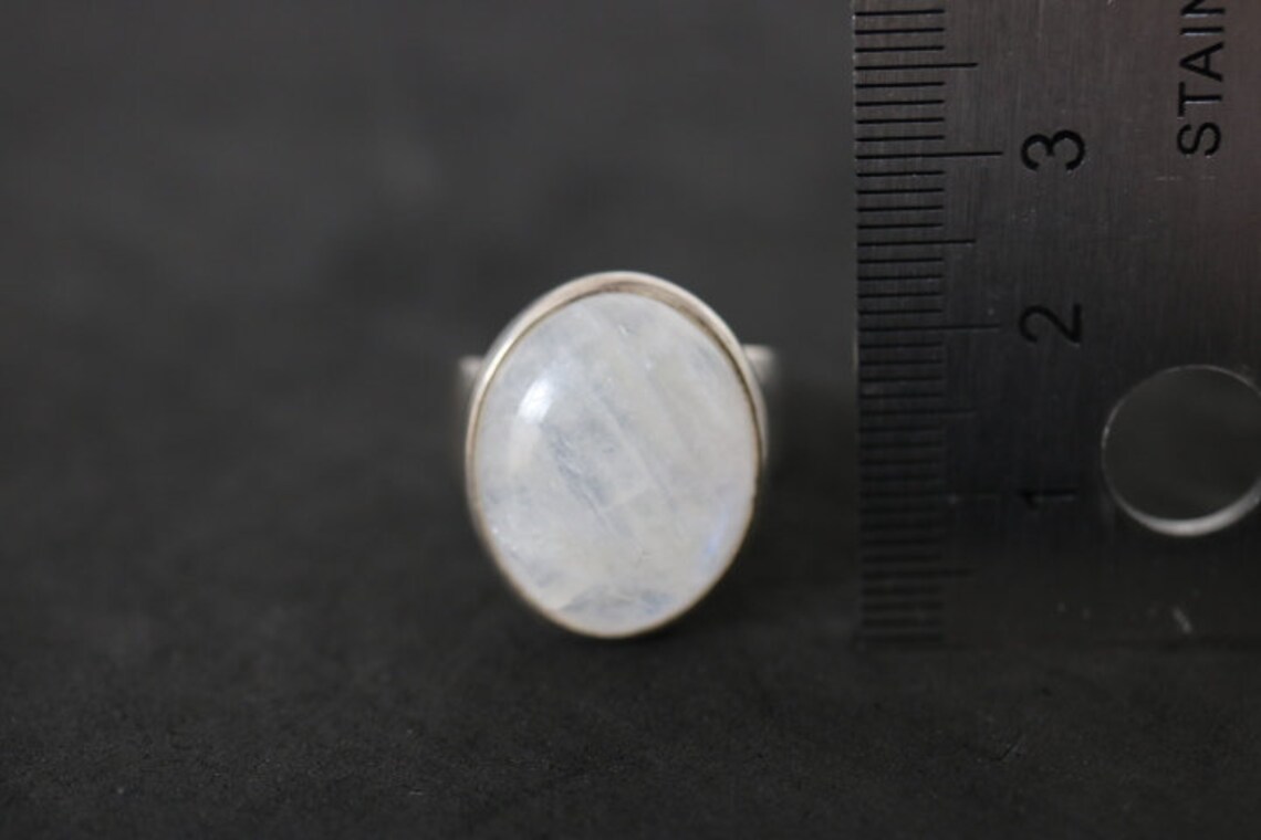 Rainbow Moonstone Adjustable Ring 92.5 Sterling Silver | Etsy